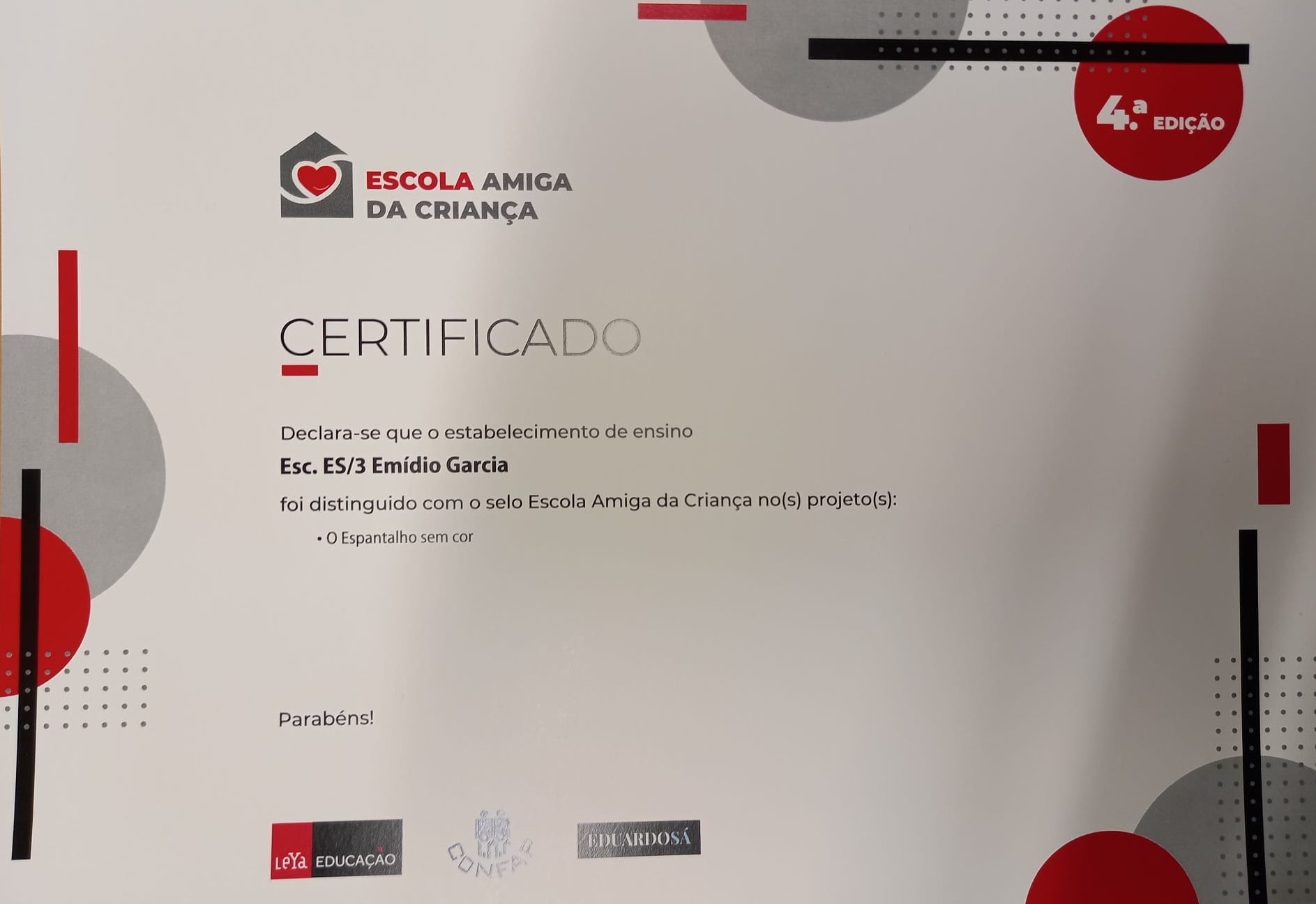 Agrupamento Emídio Garcia Recebe Selo De Escola Amiga Da Criança Com